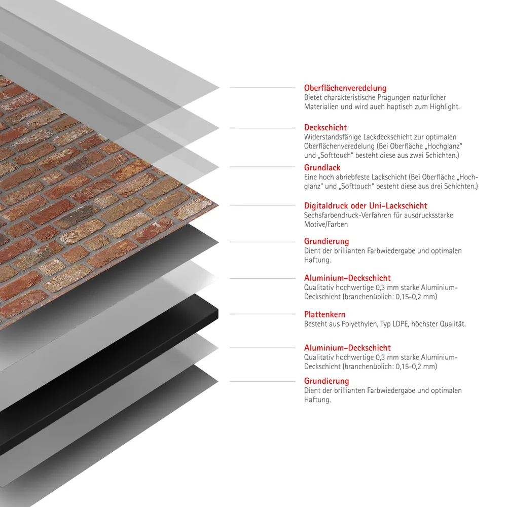 Duschrückwand - Klinker (624), 3D-Struktur-Oberfläche, 1500x2550 mm ...